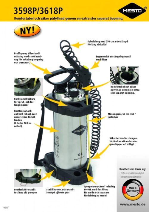 Tryckspruta Inox Plus XL - för kallavfettning, kapacitet 10 liter ...